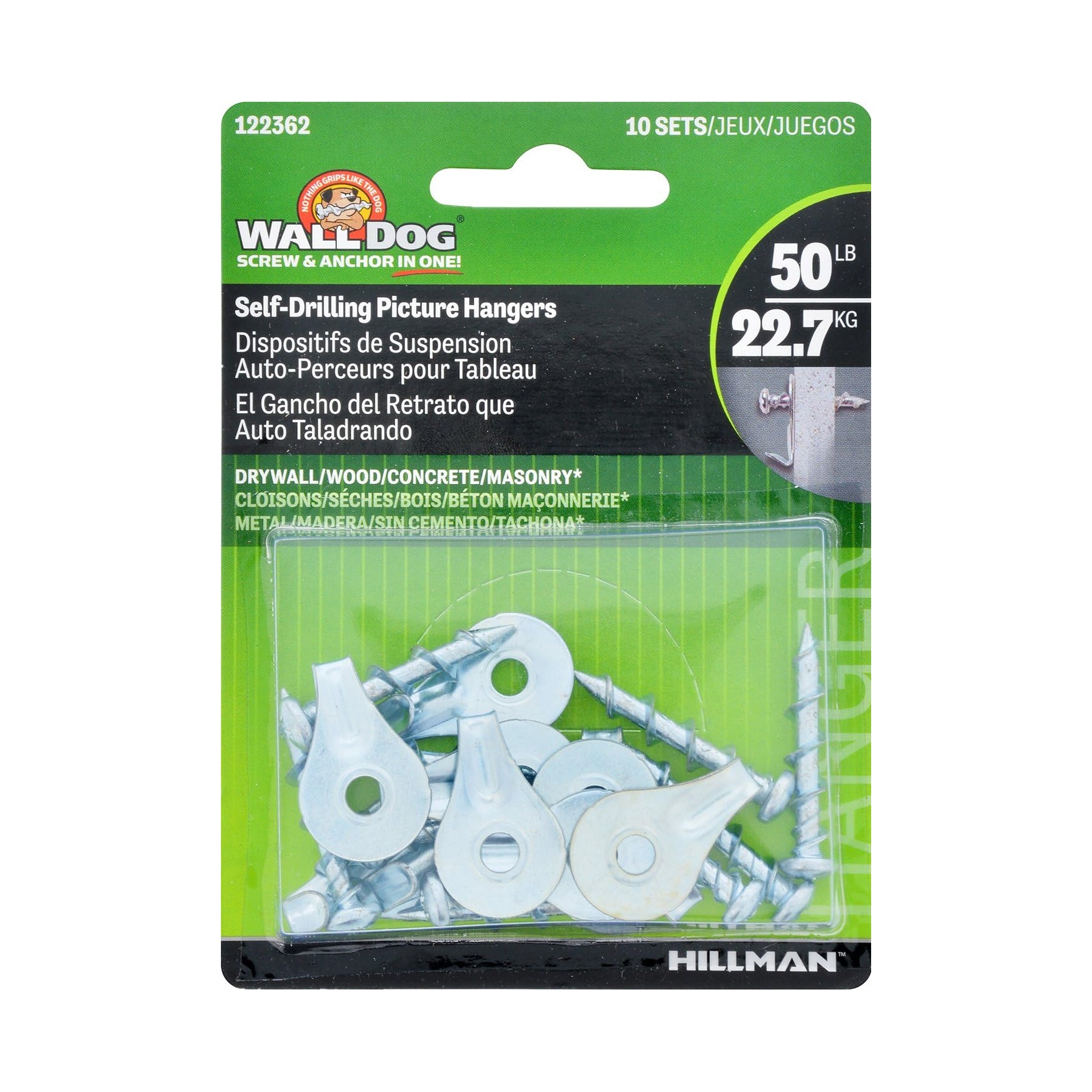 Hillman Walldog Self-Drilling Picture Hanger, 50 lbs 122362 - Preston ...