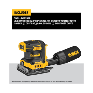 DeWalt DCW200B 1/4" 20V MAX XR Variable Speed Palm Sander - Tool Only ...