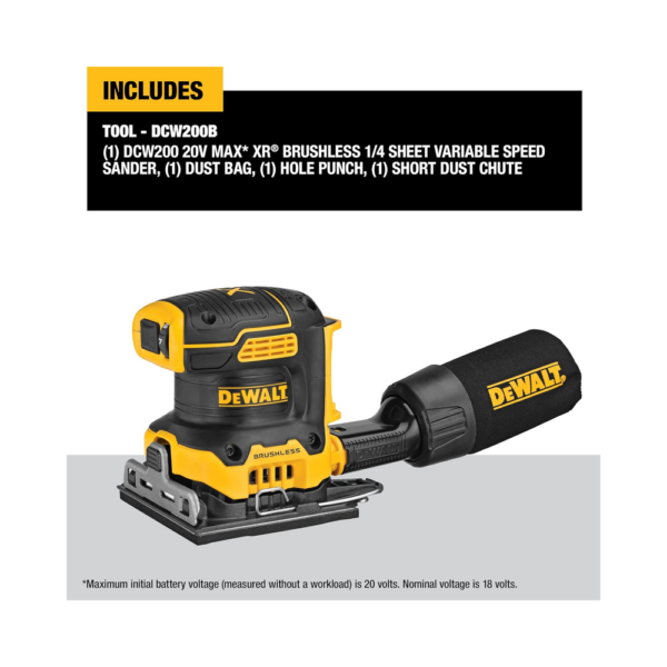 DeWalt DCW200B 1/4" 20V MAX XR Variable Speed Palm Sander - Tool Only ...