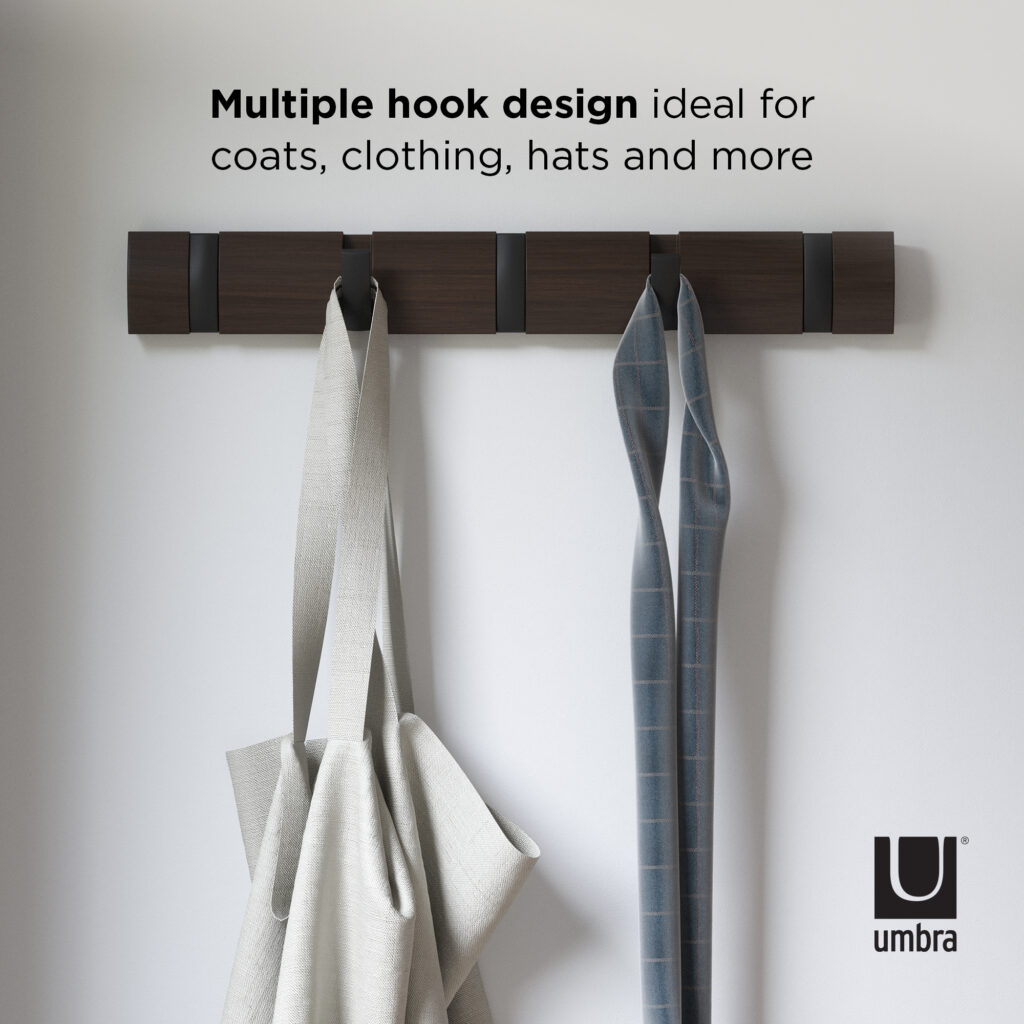 Umbra 318850-048 Flip Wall Mounted Hook - Black/Walnut - Preston Hardware