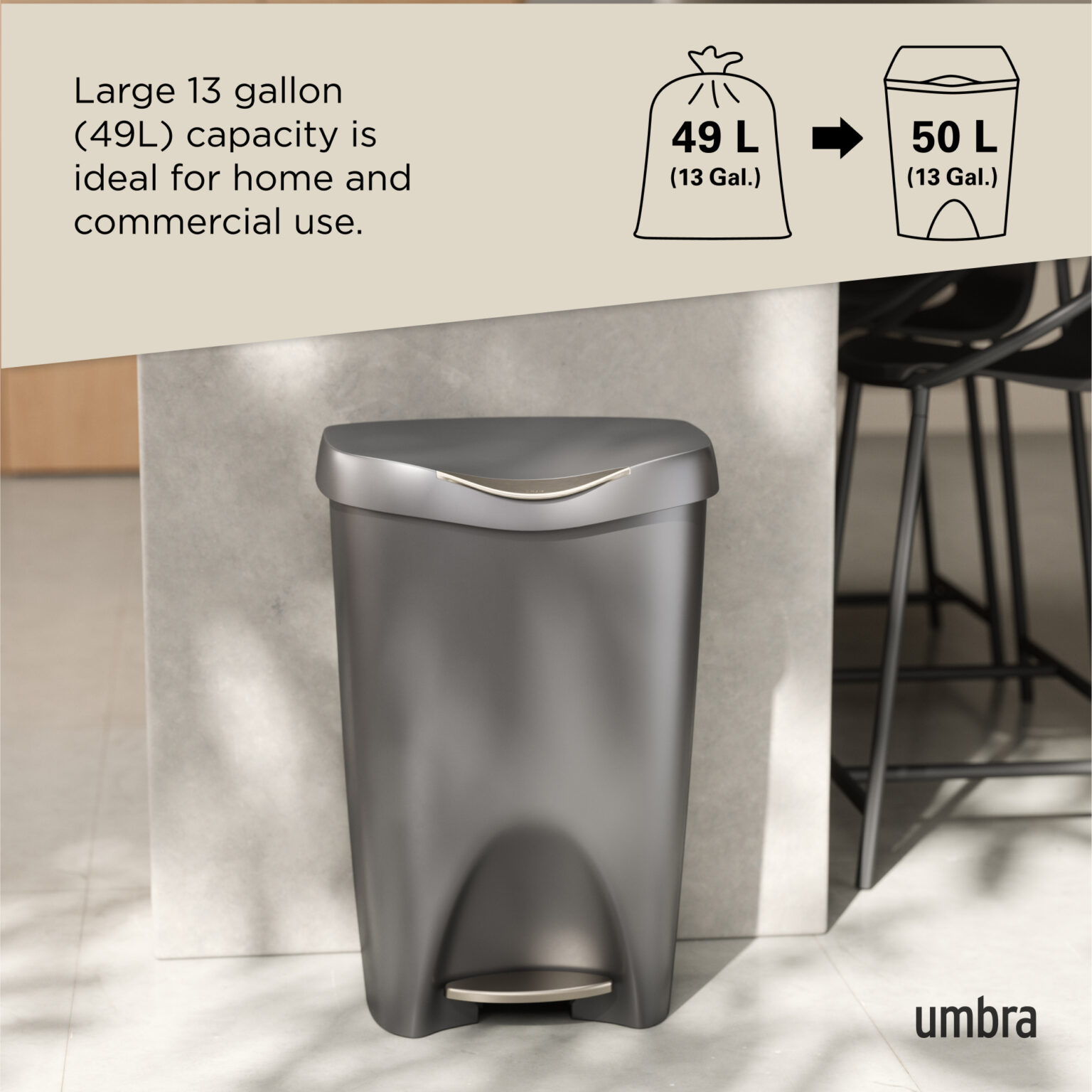 Umbra 084200-410 50 L Brim Trash Can with Lid - Nickel - Preston Hardware