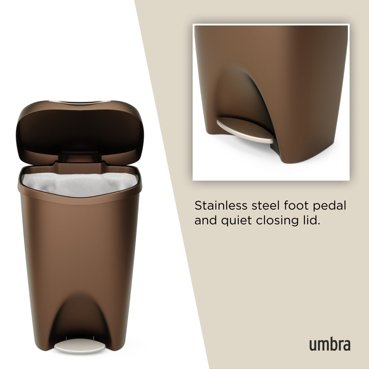 Umbra 084200-125 50 L Brim Trash Can with Lid - Bronze - Preston Hardware