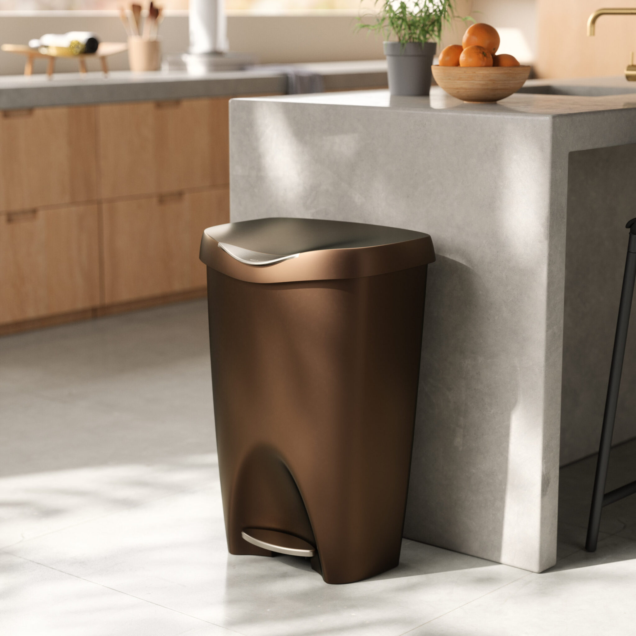 Umbra 084200-125 50 L Brim Trash Can with Lid - Bronze - Preston Hardware