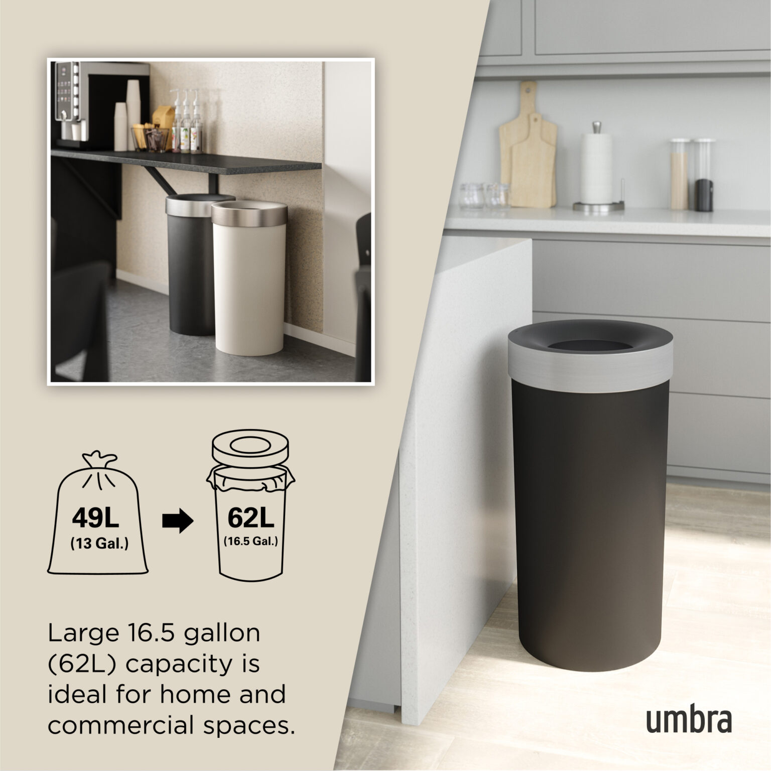 Umbra 1013048-047-REM 62 L Vento Trash Can - Black/Nickel - Preston ...