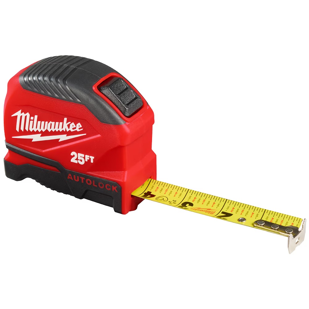 Milwaukee 48-22-1825 25-Foot Compact Autolock Tape Measure with 12 ft ...